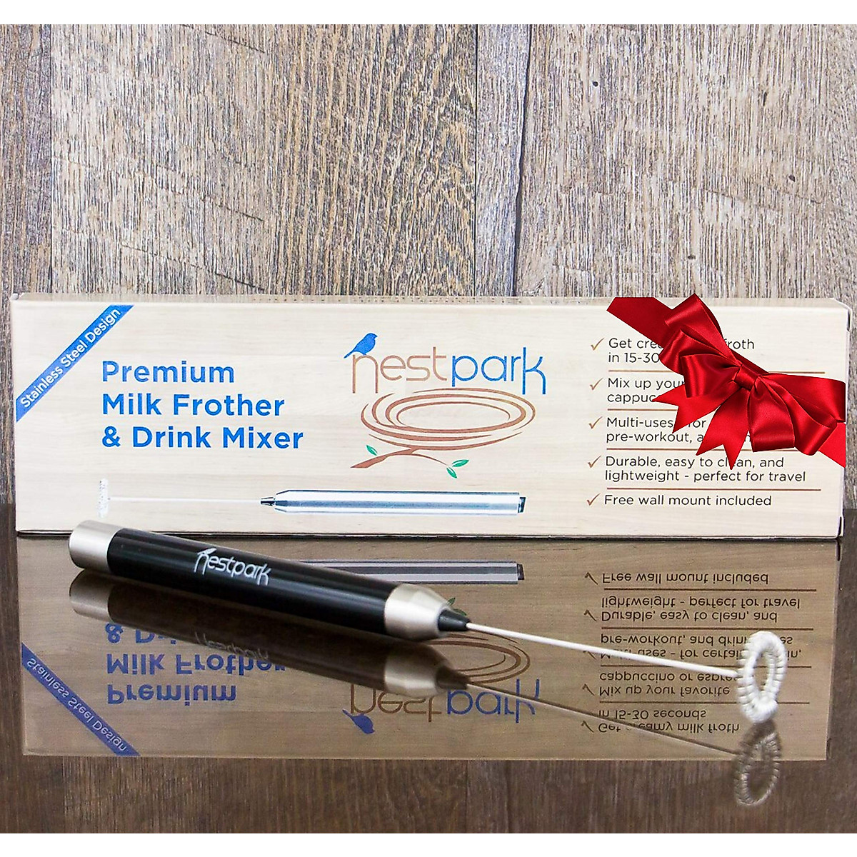 Nestpark Portable Drink Mixer Small Handheld Electric Stick Blender - Cordless and Battery Operated Bulletproof Keto Coffee Blender