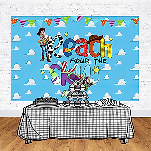 Reach Four The Sky Backdrop for 4th Birthday Party Supplies White Clouds Photo Backgrounds 4th Birthday Theme Baby Shower Banner 59x38in