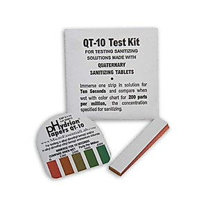 Steramine Quat Test Strips, 30 x QT-10 Test Strips to Measure 0-400 ppm, For Testing Sanitizing Solutions Made with Steramine Quaternary Tablets, 2 x Envelopes