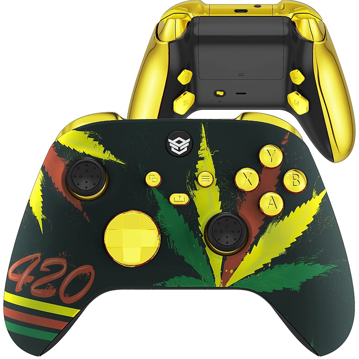 HEXGAMING ADVANCE Wireless Controller for Xbox Series X & S, for Xbox One, and for Windows 7/8/10-4 Remappable Back Buttons - Hair Triggers - Interchangeable Thumbsticks - Weeds Gold