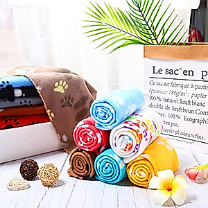 12 Pieces Puppy Blankets Fleece Pet Dog Blankets Warm Paw Print Dogs Cat Blanket Bed Cover for Dogs Cats Cushion Sleep Pet Mat Pad Kitten Soft Warm Blanket for Small Animals (28 x 24 Inches)
