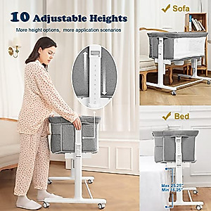 VaVaSoo Rocking Bassinet for Baby Automatic Bedside Sleeper Electric Smart Bedside Crib with Wheels, 3 in 1 Co Sleeper for Newborn/Infant 10 Heights Adjustable, Light Grey