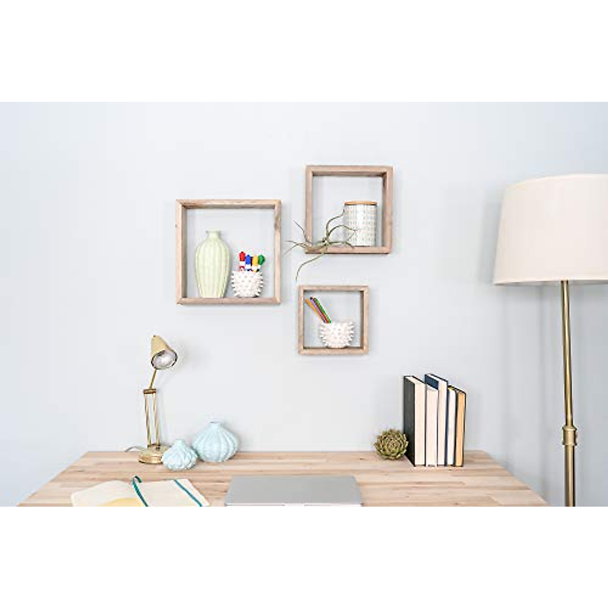 BarnwoodUSA Rustic Shelves, Square Floating Wood Shadowbox, Home Decor, Set of 3 (Natural Weathered Gray)