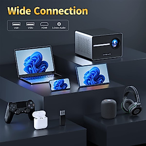 Mini 5G WiFi Bluetooth Projector, Toperson Portable Home Movie Projector 1080P HD Supported, 9000 Lumens Outdoor Video Projector with HDMI, USB, TV Stick, Smartphone, Laptop, Gaming, Home Theater