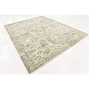 Unique Loom Tuareg Collection Vintage Distressed Traditional Center Medallion Area Rug, 8 x 10 ft, Cream/Slate Blue