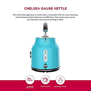 Homeart Chelsea Collection - Cordless Kettle With Temperature Gauge and 4-Slice Toaster with Adjustable Browning Control - Stainless Steel Retro Design, Turquoise