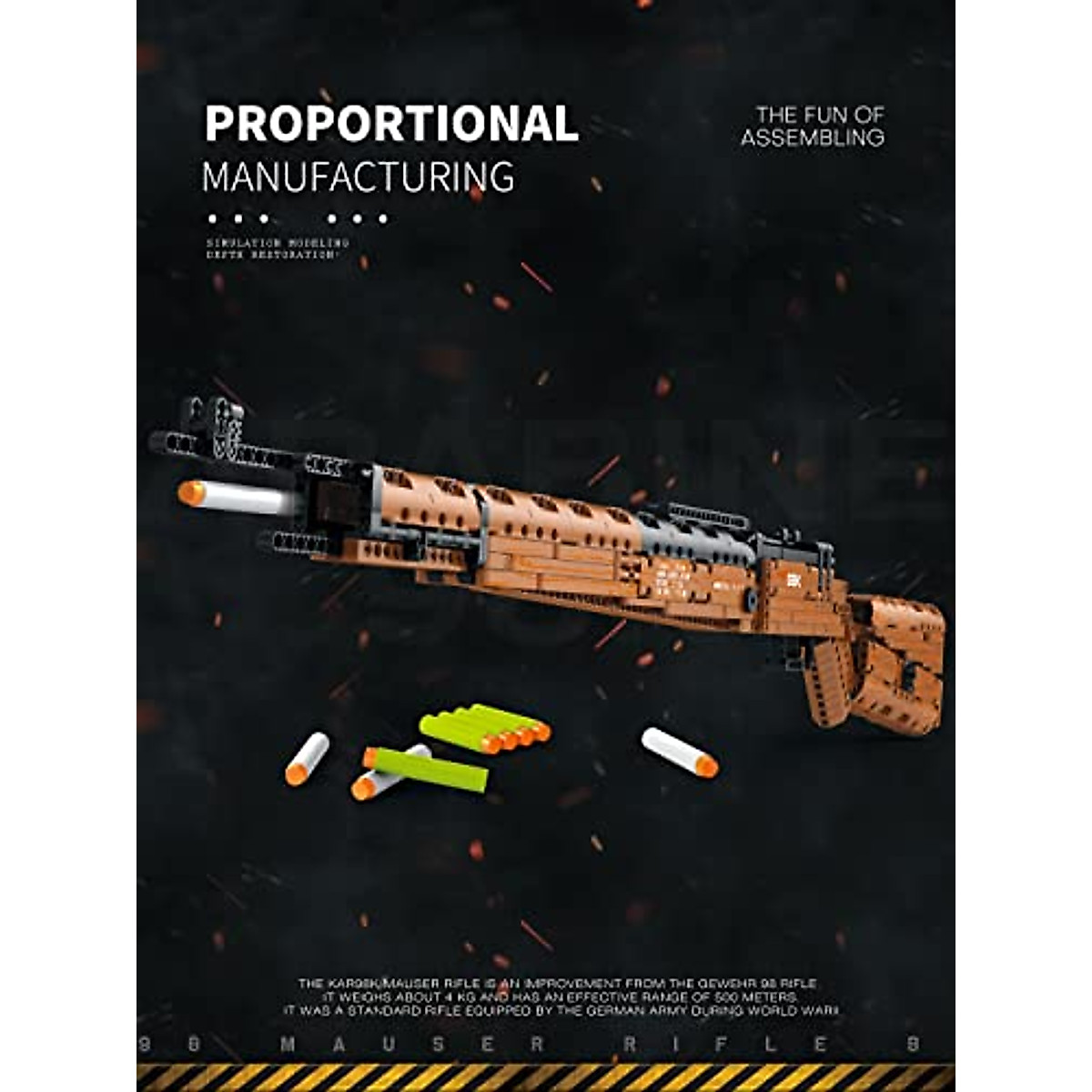 AmazingBlock Reobrix 77003 98k Model Building Toys with Shooting Function, 1028 PCS Building Kit, Collectible Building Bricks Set for Adults and Kids, DIY Building Blocks Present for Birthday