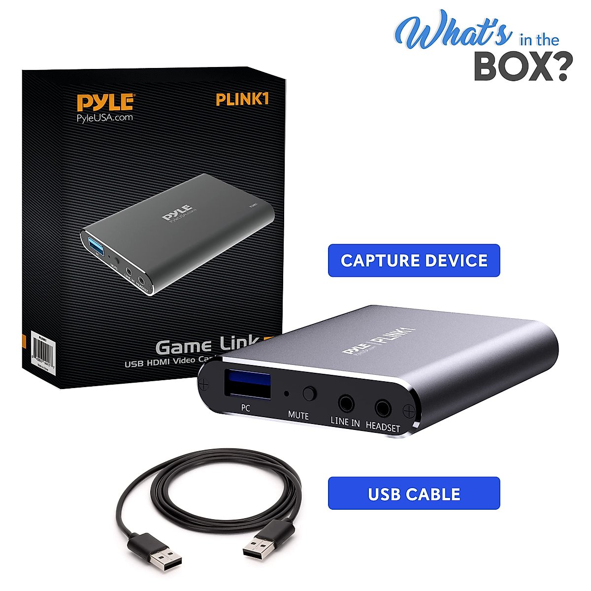 PyleUsa Capture Card - Full HD 1080p 4K HDMI-to-USB Audio-Video Via DSLR Camcorder Action Cam, Ultra Low Latency, Record to Computer for Gaming, Streaming, Conference or Live Broadcasting - PLINK1