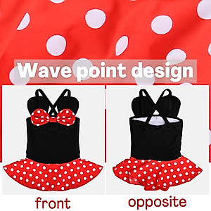 Kid Toddler Baby Girls Bathing Suit Bow Dot One Piece Swimsuit Swimwear, Red Black, Large