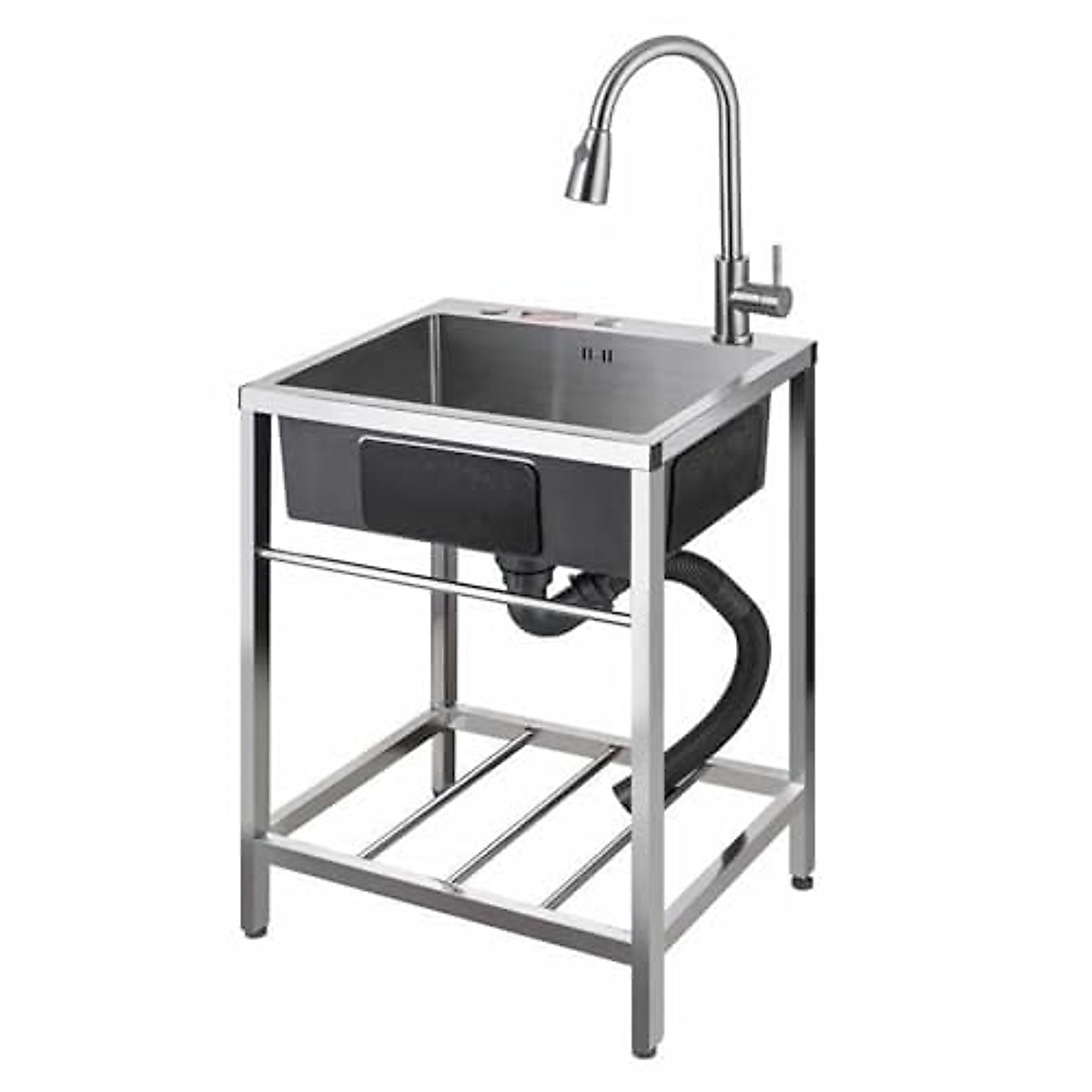 Commercial kitchen sink, household sink, vegetable basin single sink, commercial restaurant kitchen sink, washbasin, suitable for garage, restaurant, kitchen, laundry room, outdoor(55x45x80cm/21.6x17.