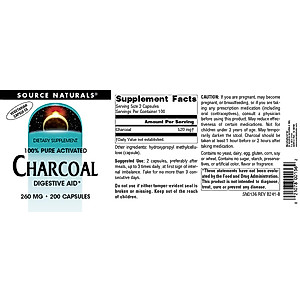 Source Naturals Charcoal - 100% Pure Activated, Digestive Aid* - 200 Capsules