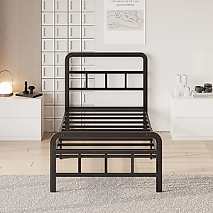 Lutown-Teen 12 Inch Twin Bed Frames with Headboard and Footboard, No Box Spring Needed, Heavy Duty Metal Mattress Foundation, Noise Free, Easy Assembly, Black