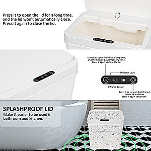 Kitchen Trash Can with Infrared Motion Sensor,Automatic Silent Open Close Lid for Bathroom Bedroom,Smart Electric Touchless Touch Free Handsfree Garbage Bin,Battery Operated Waste Container,3 Gallon