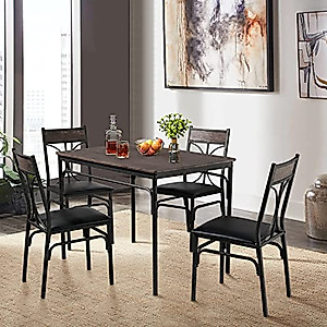 VECELO 5 Piece Kitchen Table Set for Dining Room,Dinette,Breakfast Nook,Industrial Style 4, Vintage Brown