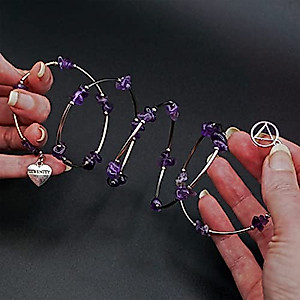 The Token Shop Amethyst AA Bracelet with Alcoholics Anonymous Circle Triangle Symbol and Serenity Heart Charm | Sobriety Gift for Women