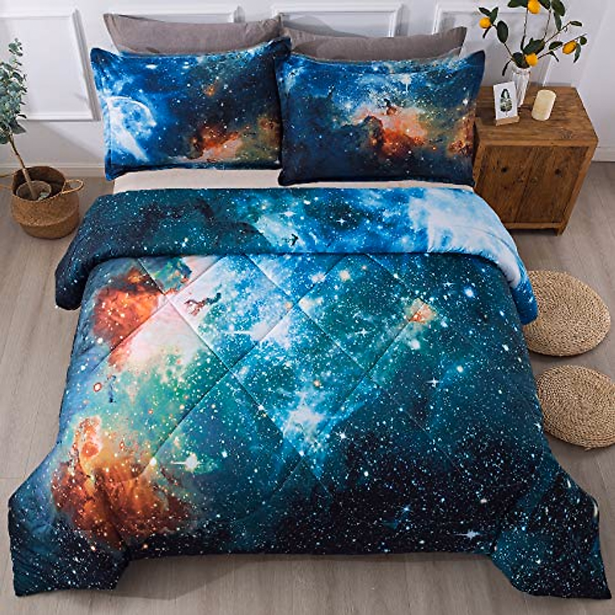 Litanika 3D Galaxy Comforter Twin(66x90lnch), 2 Pieces(1 Galaxy Comforter, 1 Pillowcase), Universe Outer Space Comforter, Microfiber Bedding Set for Boy Girl Kid Teen