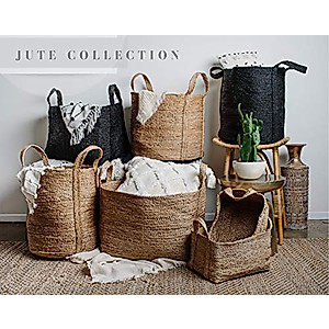 GooBloo Large Woven Storage Basket 100% Jute - 20” x 16” Tall Decorative Jute Rope Basket for Living Room, Toys or Blankets - Wicker Baskets with Handles - Handmade Natural Laundry Hamper