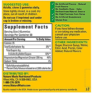 Nature Made High Absorption Magnesium Citrate 200 mg per serving, Dietary Supplement for Muscle, Nerve, Bone and Heart Support, 60 Gummies, 30 Day Supply