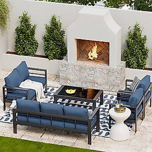 UDPATIO Oversized Aluminum Patio Furniture Set, Modern Metal Outdoor Patio Conversation Sets Patio Sectional Sofa Set with 5 Inch Cushion for Deck, Grey Blue (Include 4 Sofa Covers)