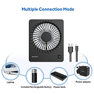 EasyAcc Portable Desk Fan Desktop Fan, Battery Operated Fan 6-Inch Foldable Travel Fan [ Ultra-Quiet Step-less Speed Control ] 160°Tilt Standing Hanging Fan for Travel Office Home Outdoor Dorm