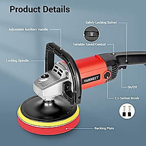 Buffer Polisher, 1200W 7-inch Polisher for Car Detaling, Car Polisher with 6 Variable Speed, 5 Foam Pads, Detachable Handle and Safety Lock Buffer, Car Buffer Ideal for Car Sanding, Polishing, Waxing…