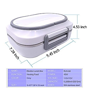 Electric Heating Lunch Box Car Home Office Travel Use Food Warmer Portable Bento Meal Heater with Removable 304 Stainless Steel Container 110V 12V Dual Use