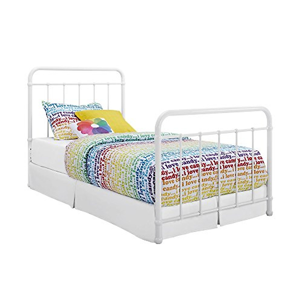 DHP Beaumont Iron Metal Platform Bed with Transitional Design Headboard and Footboard, Adustable Base Height for Underbed Storage, No Box Spring Needed, Queen, White