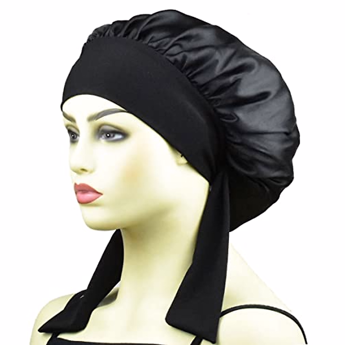 Silk Bonnets Satin Bonnet for Women Curly Hair Covers Large Sleep Hair Bonnets Sleeping Night Cap Silk Bonnet with Tie Band Black