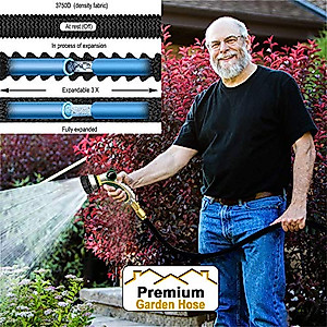 Water Hose Heavy Duty Expandable Hose – Black Green, Triple Layer, Stronger Triple Latex Core, Heavy Duty, Thumb Control Spray Nozzle 3/4 USA (75ft)