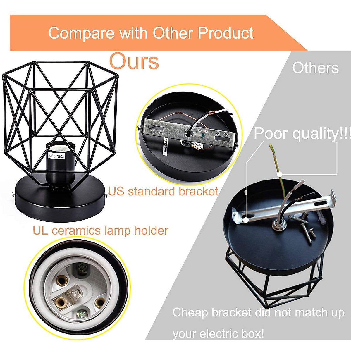 Licperron Hallway Light Fixtures Ceiling Mount, E26 E27 Retro Black Industrial Semi Flush Mount Ceiling Light for Porch Hallway Kitchen Farmhouse Lighting, 2 Pack, RV Light Fixtures, UL Approval