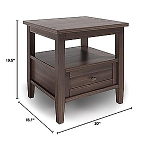 SIMPLIHOME Warm Shaker SOLID WOOD 20 inch Wide Rectangle End Table in Warm Walnut Brown with Storage, 1 Drawer, 1 Shelf, for the Living Room and Bedroom