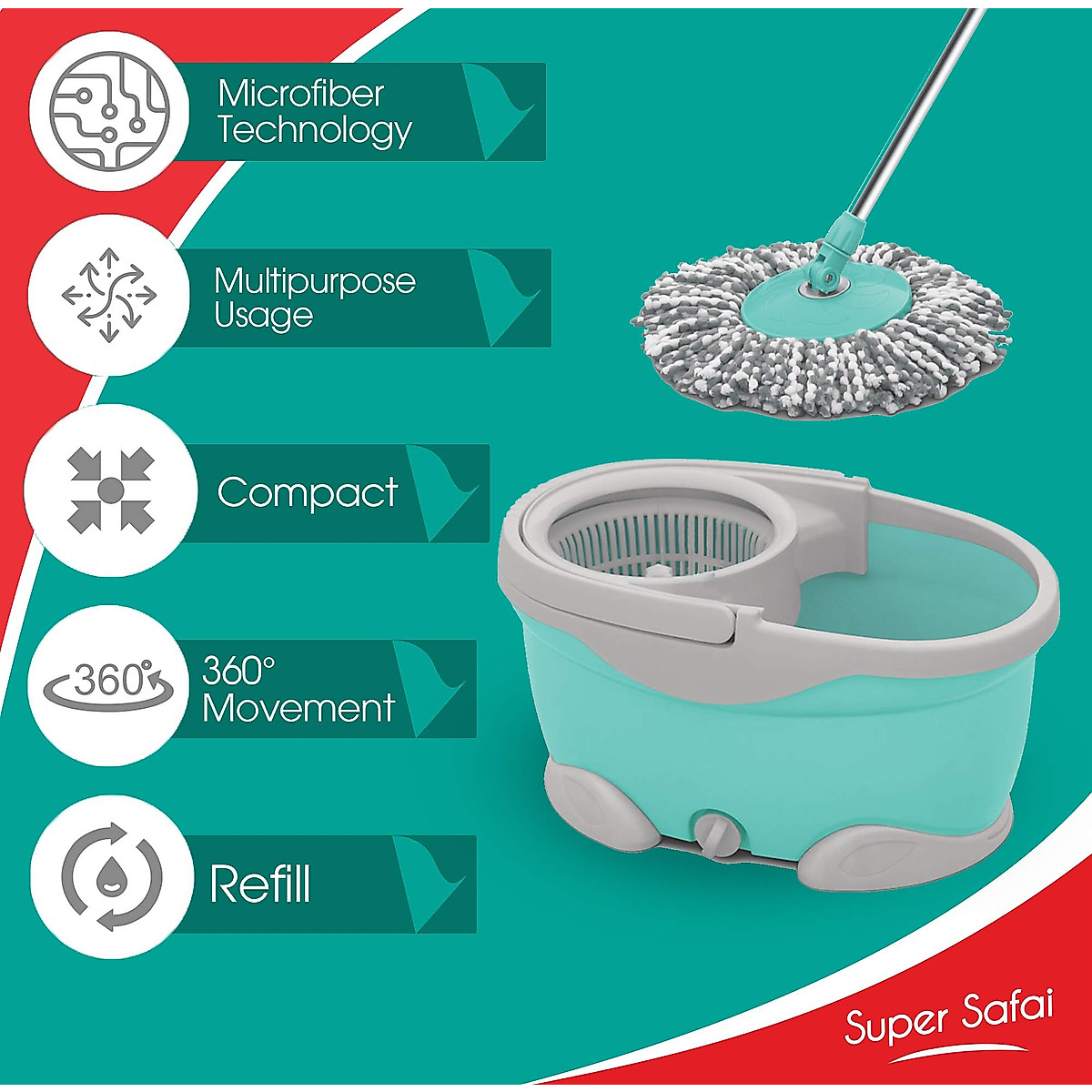 Spotzero Mop and Bucket with Wringer Set for Floor Cleaning with Wheels, 2 Microfiber Refills included, Extendable Handle, 360 Spinning System, (trapeadores con cubeta giratoria 360) Maxx Spin Mop