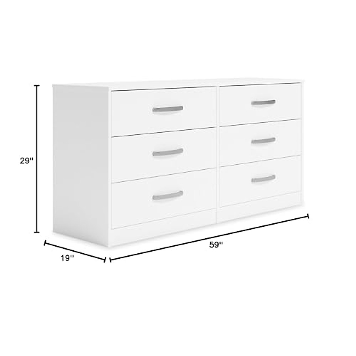 Signature Design by Ashley Flannia Modern 6 Drawer Dresser with Ball-bearing Construction and Safety Stop, White