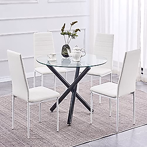 ROOIOME Round Tempered Glass Dining Table with Tripod Legs, Contemporary Round Glass Dining Table for Restaurant, Weather Resistant Round Kitchen Table Glass