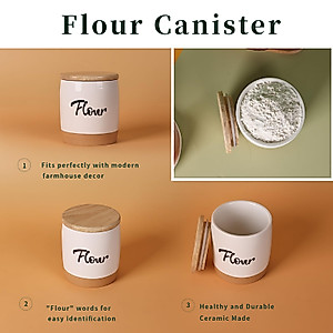 LEETOYI Ceramic Food Storage Containers with Lid,Modern Farmhouse Kitchen Decor, Countertop Food Storage Caddy Organizer, 33oz (Labeled Flour)