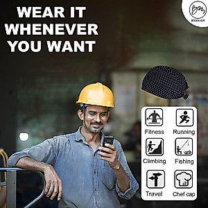 BISMAADH Bamboo Cotton Polka Dot Printed Patka Durag Headcover Skull Cap (Black)