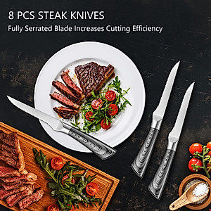 Kitchen Knife Set with Block - 24 pcs Home Essentials High Carbon German Stainless Steel Knives Set, Professional Chef Knife Set with 8 Steak Knives, Sharpener, Carving Fork & Shears