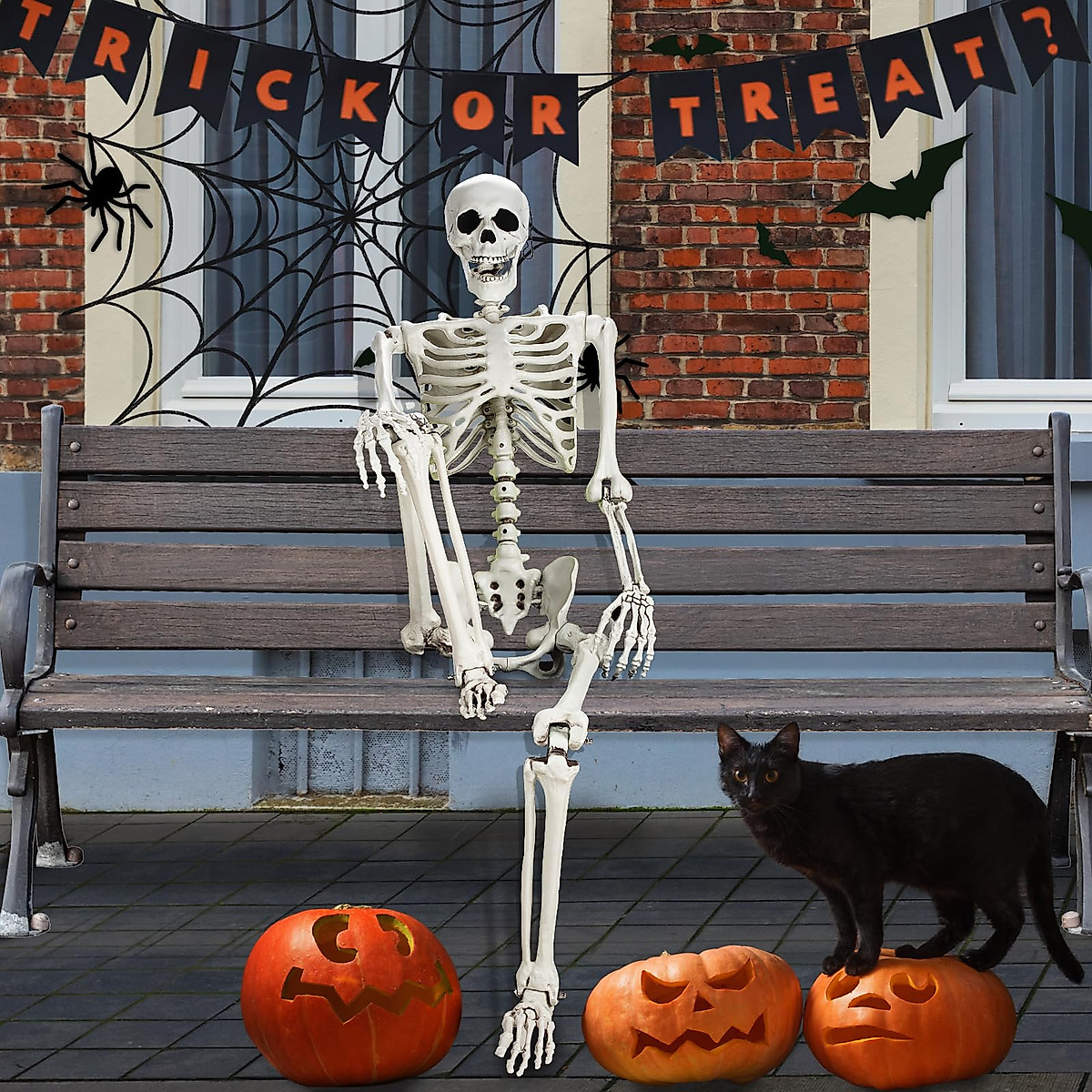 5.4ft Life Size Skeleton Halloween Decor, Full Body Realistic Human Bones with Posable Joints, Great Outdoor Indoor Halloween Decoration for Haunted House Garden Lawn