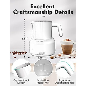 Milk Frother, Milk Frother and Steamer, Detachable Electric Milk Frother with Touch Control, 13.5oz/400ml, Automatic Milk Frother for Coffee, Latte, Cappuccinos, 3 in 1 Hot/Cold Foam Maker, White