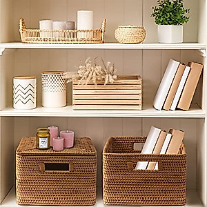 GaiaMade Handwoven Rattan Basket With Lid and Set of 2 Seagrass Market Basket Bag Bundle