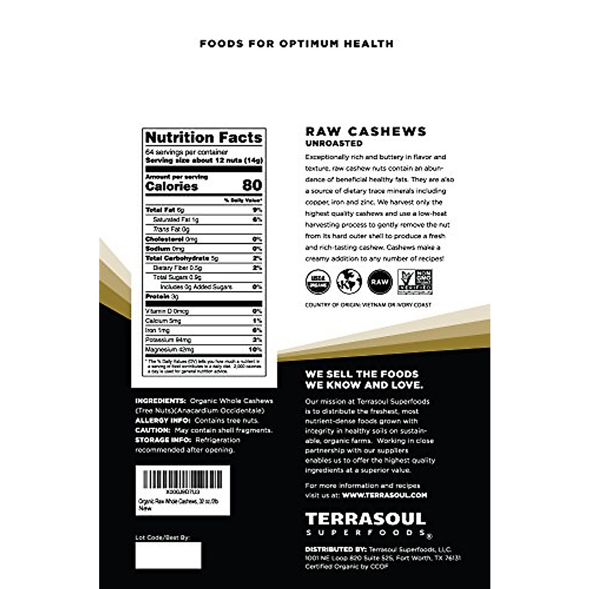 Terrasoul Superfoods Organic Raw Cashews, 4 Lbs (Pack of 2), Premium Quality for Snacking, Baking, and Culinary Creations