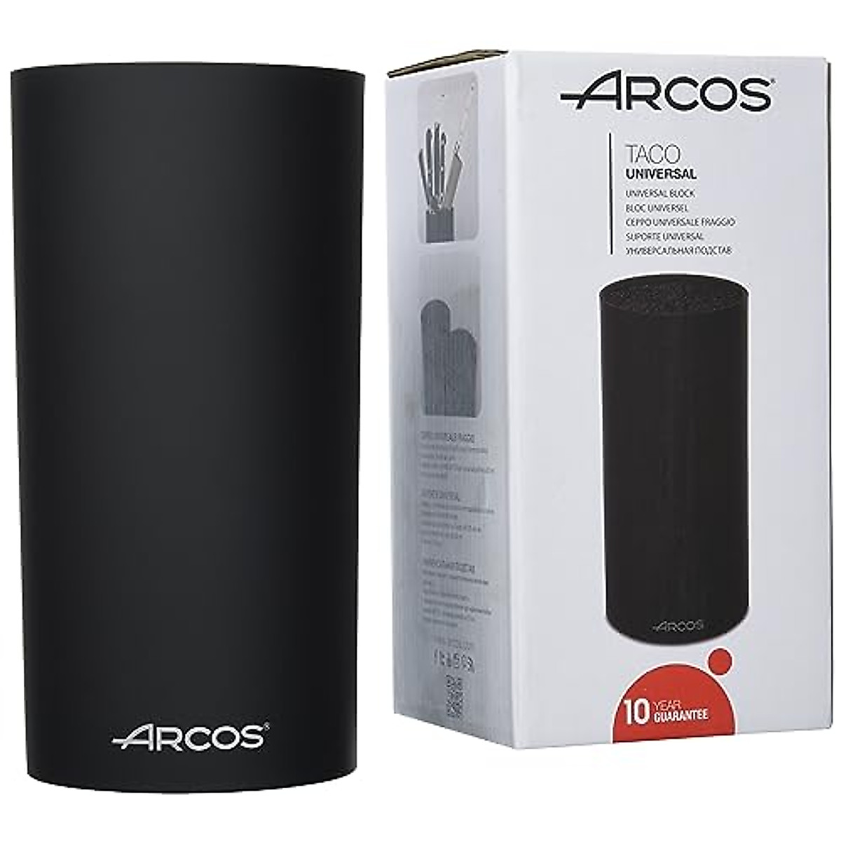 ARCOS Universal Knife Block Set Without Knives up to 8 Inch. 110x225 mm. 1225 gr. Made of thermoplastic Elastomer. Series Tacos Universales. Color Black