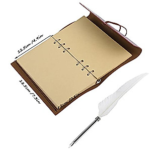 Zopsc Retro Leather Notebook with Fountain Pen with Pen Ink, Dip Feather Pen Set Calligraphy Pen Notebook,Leather Notebook Feather Quill Pen for Gift (red) (white)