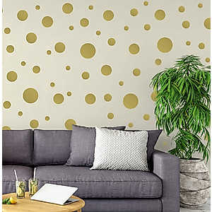 Create-A-Mural Polka Dot Wall Stickers, Wall Decor Stickers, Wall Dots, Vinyl Circle Room Dot Decals Wall Art Stickers for Bedroom Girls Room Peel and Stick Kids Room Decor Birthday Gift (Gold)