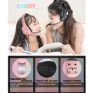 Pink Gaming Headset for Girl, Women, Kids, Teens,Stereo Headphones for PC, PS4, New Xbox One, Smartphones 3.5mm Jack wired kid headset with Detachable Mic,Adjustable Headband, Foldable. (Pink)
