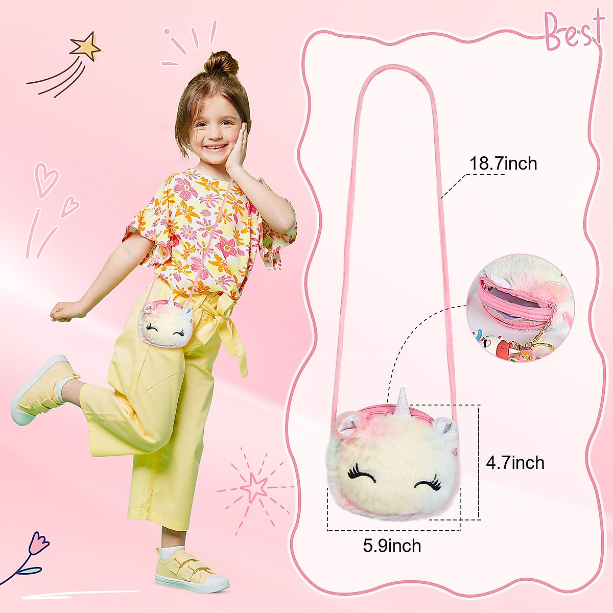 Ingbear Unicorn Toys for Girls Age 4-6 7 8, Girls Birthday Gifts with Light Up Plush Stars Pillow/Crossbody Bag/Water Bottle/Headband/Soft Plush Toys Set for Teens Christmas