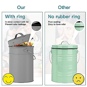 NOVTEKE Compost Bucket for Kitchen Countertop - 1.0 Gallon Kitchen Coffee Grounds Compost Bin Countertop with Liner Bucket and Charcoal Filter Lid, Compost Pail Container