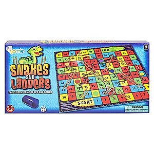 Gamie Snakes and Ladders Board Game for Kids, Complete Set with Board, 6 Pegs, and Dice, Classic Fun for Family Game Night and Classroom, Best Birthday Gift Idea for Boys and Girls