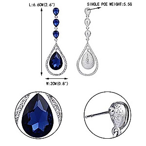 EVER FAITH Austrian Crystal Bridal Hollow-out Teardrop Pierced Dangle Earrings Blue Silver-Tone