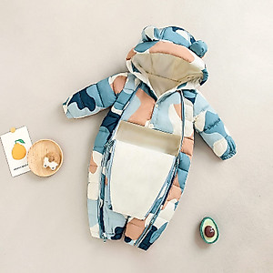 JunNeng Baby Toddler Thicken Fleece Lined Romper Snowsuit with Boots,Winter Cartoon Snow Wear Jumpsuit Outfit,Green Camo 3-6M